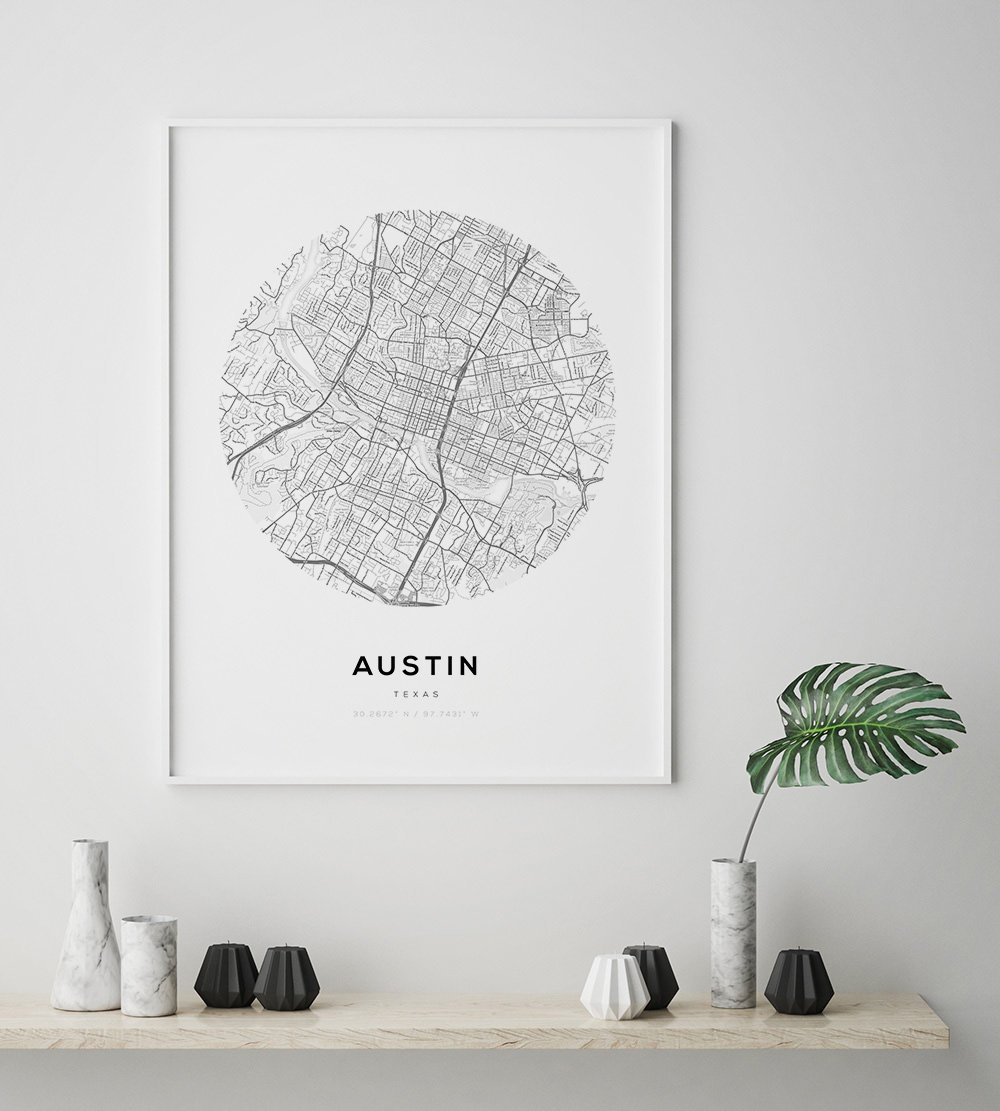Austin Map Print Austin Map Wall Art Map of Austin Austin | Etsy
