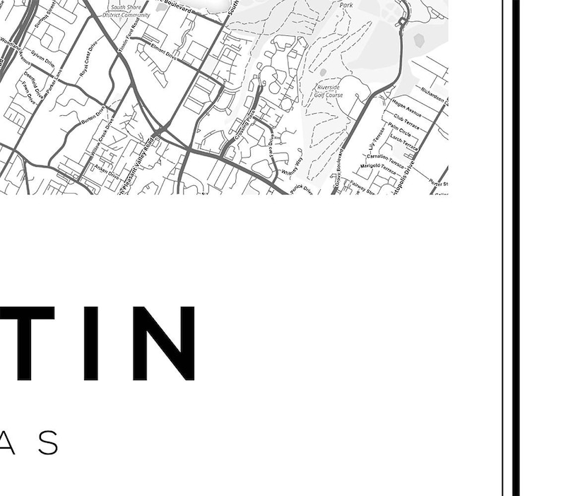 Austin Map Print - Black and White City Wall Art, Minimalist Texas ...