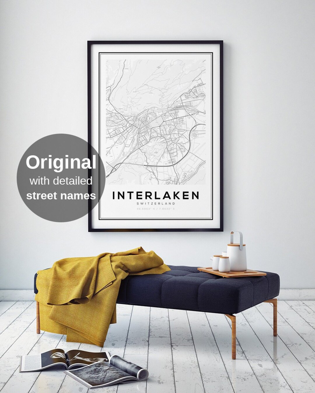 Interlaken Map Print, Map of Switzerland, Swiss Maps, Travel Maps, Map ...