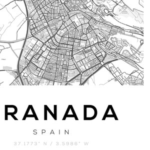 Granada Map Print, Map of Granada, Street Map Poster, Granada Spain ...