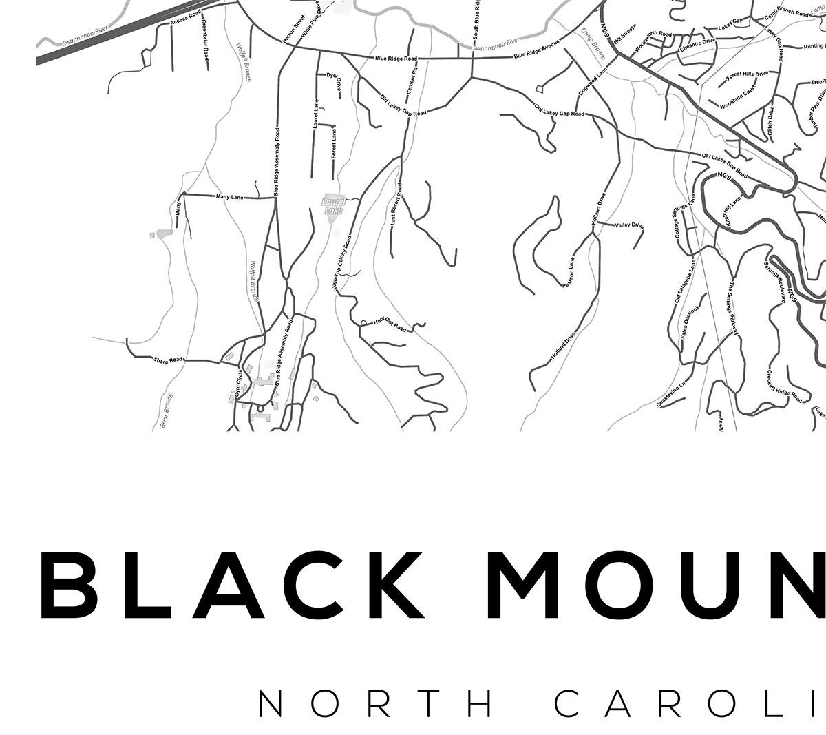 Black Mountain Map Print North Carolina Maps USA Black | Etsy