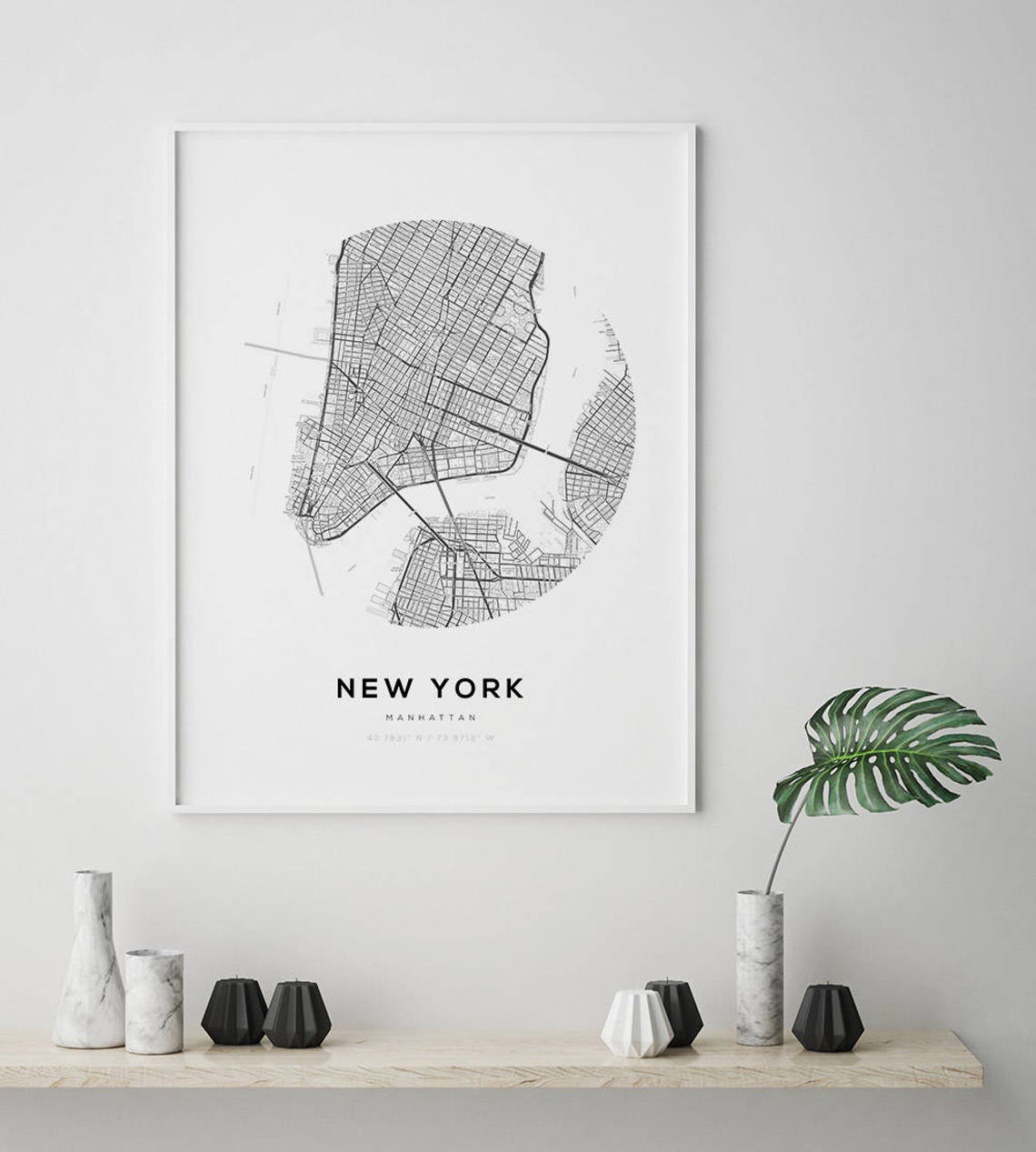 Minimalist New York City Map Art Print - NYC Wall Poster, Urban Travel ...