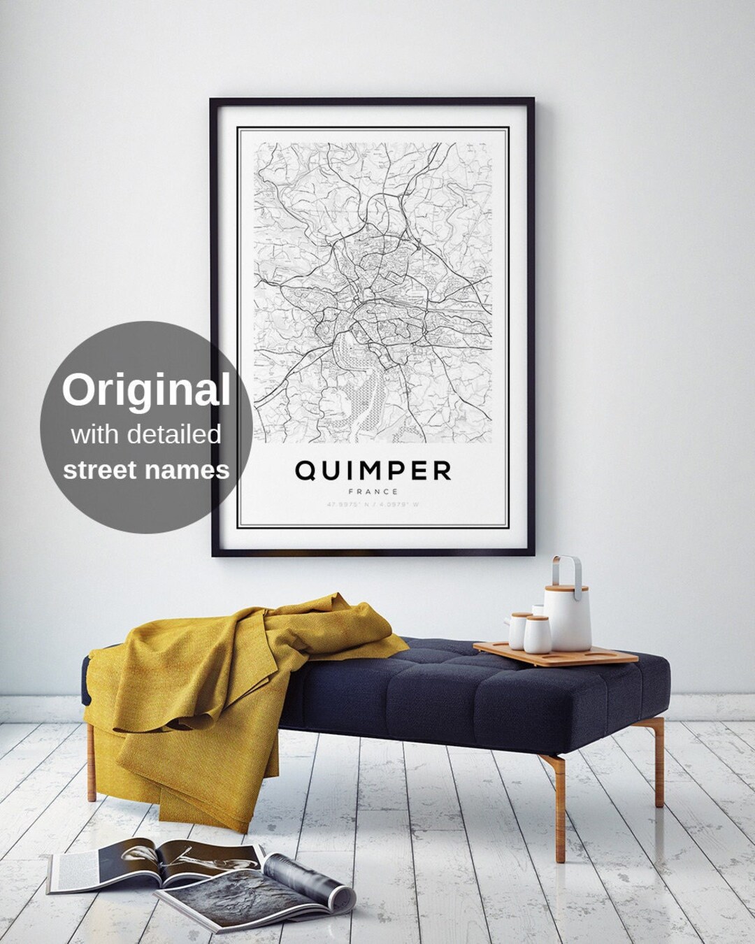 Quimper Map Print, Map of Quimper, Quimper France, French Gifts ...