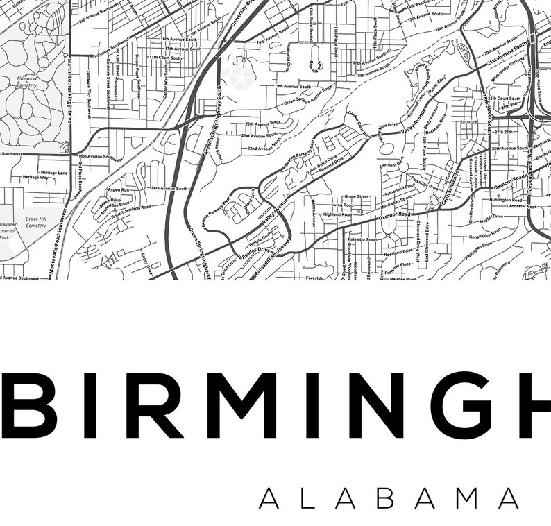 Birmingham Map Print Alabama Maps US Maps City Map Prints - Etsy