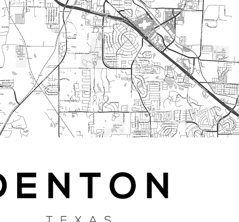 Denton Map Print Denton Texas Texas Maps Denton Maps Map | Etsy