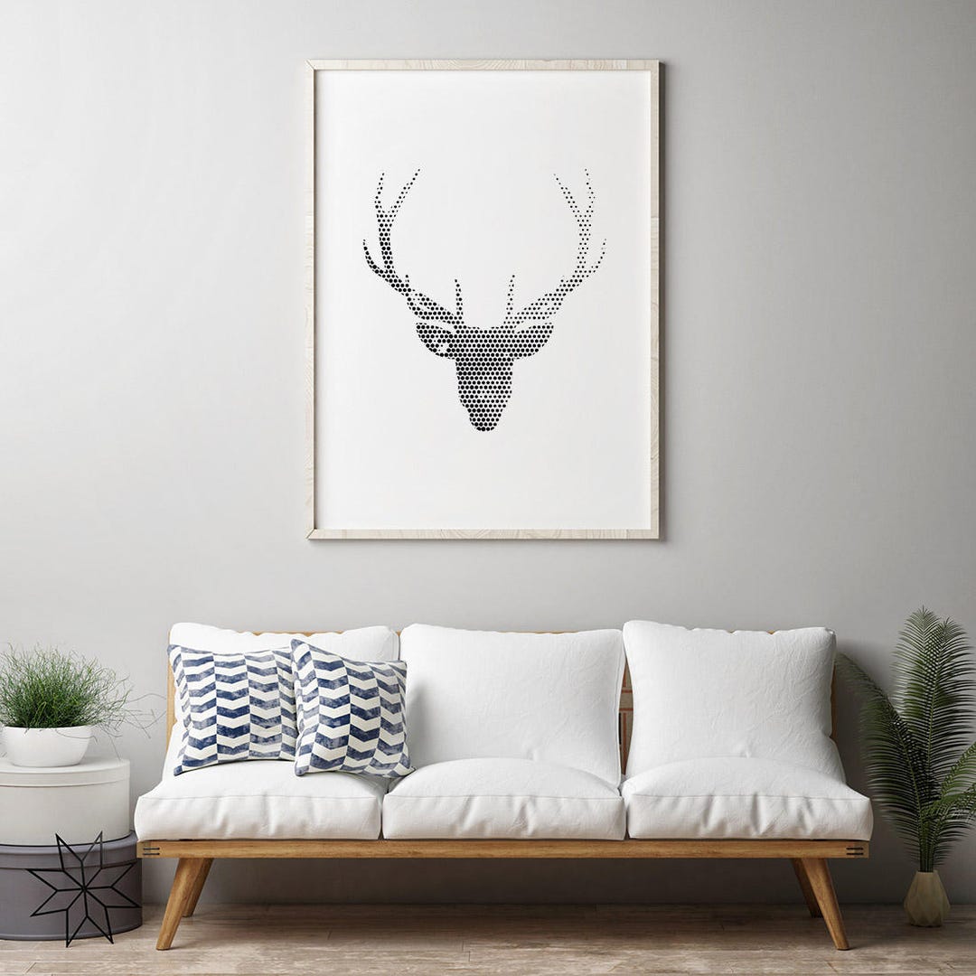 Deer Head Print - Minimalist Wall Art Poster, Scandinavian Antler Home ...