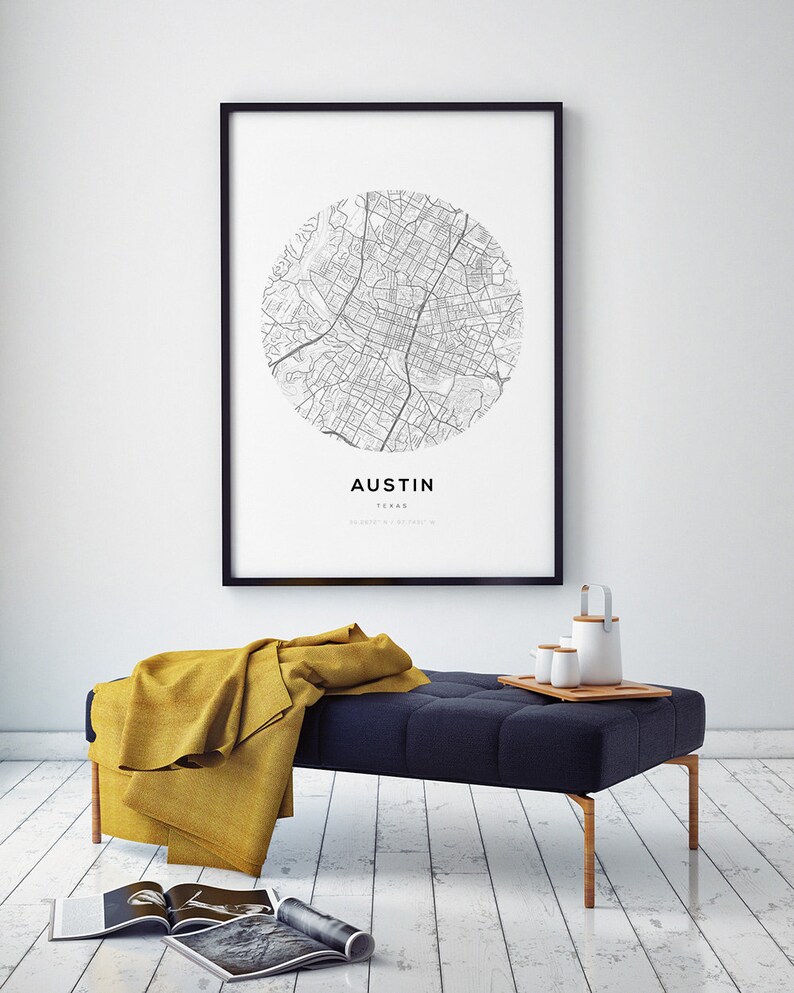 Austin Map Print Austin Map Wall Art Map of Austin Austin | Etsy