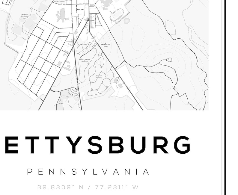 Gettysburg Map Print Map of Gettysburg Street Map Print - Etsy