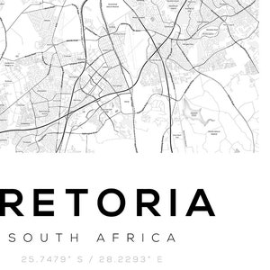 Pretoria Map Print, Map of Pretoria, Map of South Africa, Map Print ...