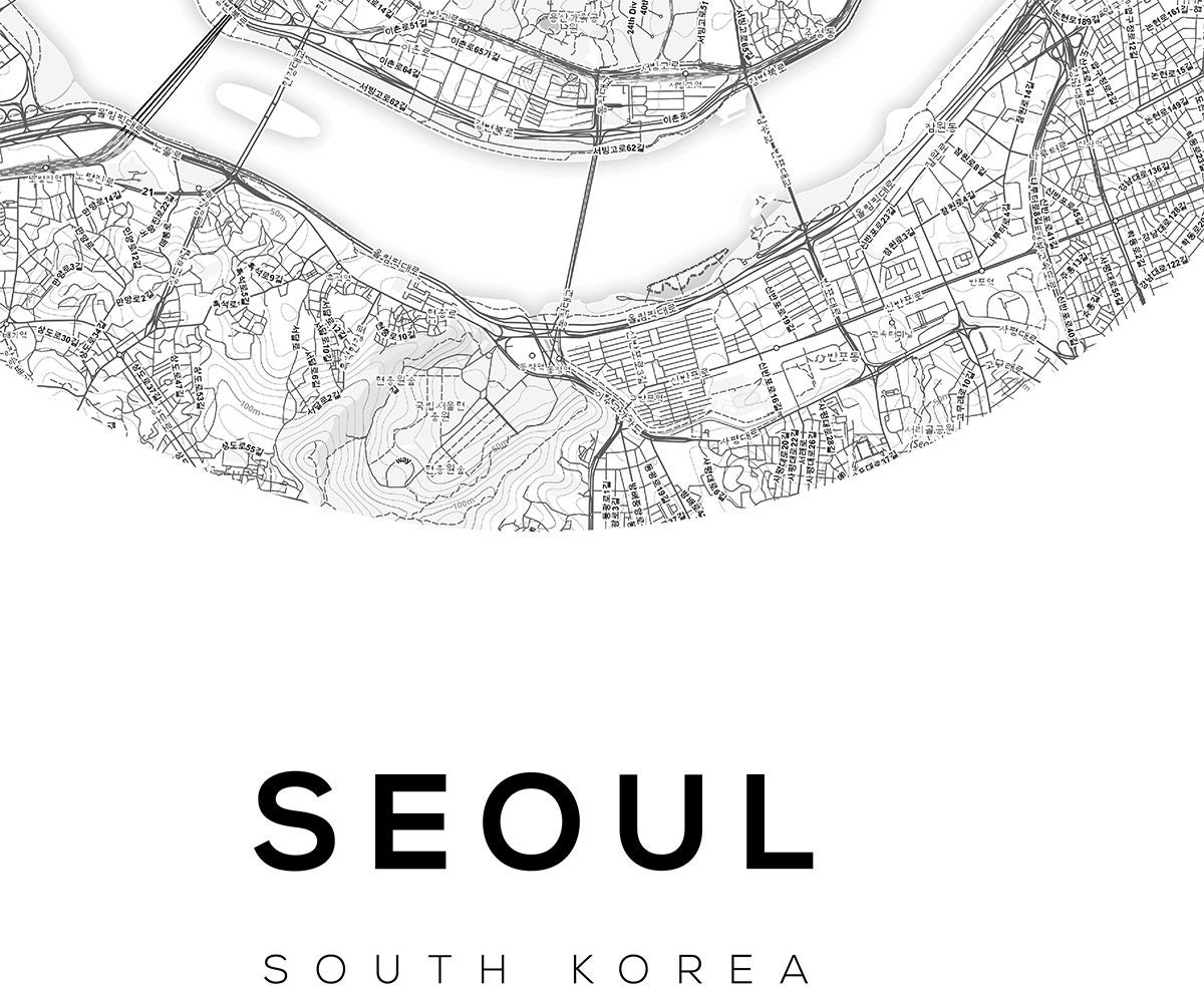 Seoul Map Print Circle Maps Seoul Korea Seoul Map Wall Art - Etsy