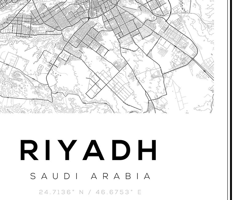 Riyadh Map Print Riyadh Saudi Arabia Map of Riyadh Map of - Etsy