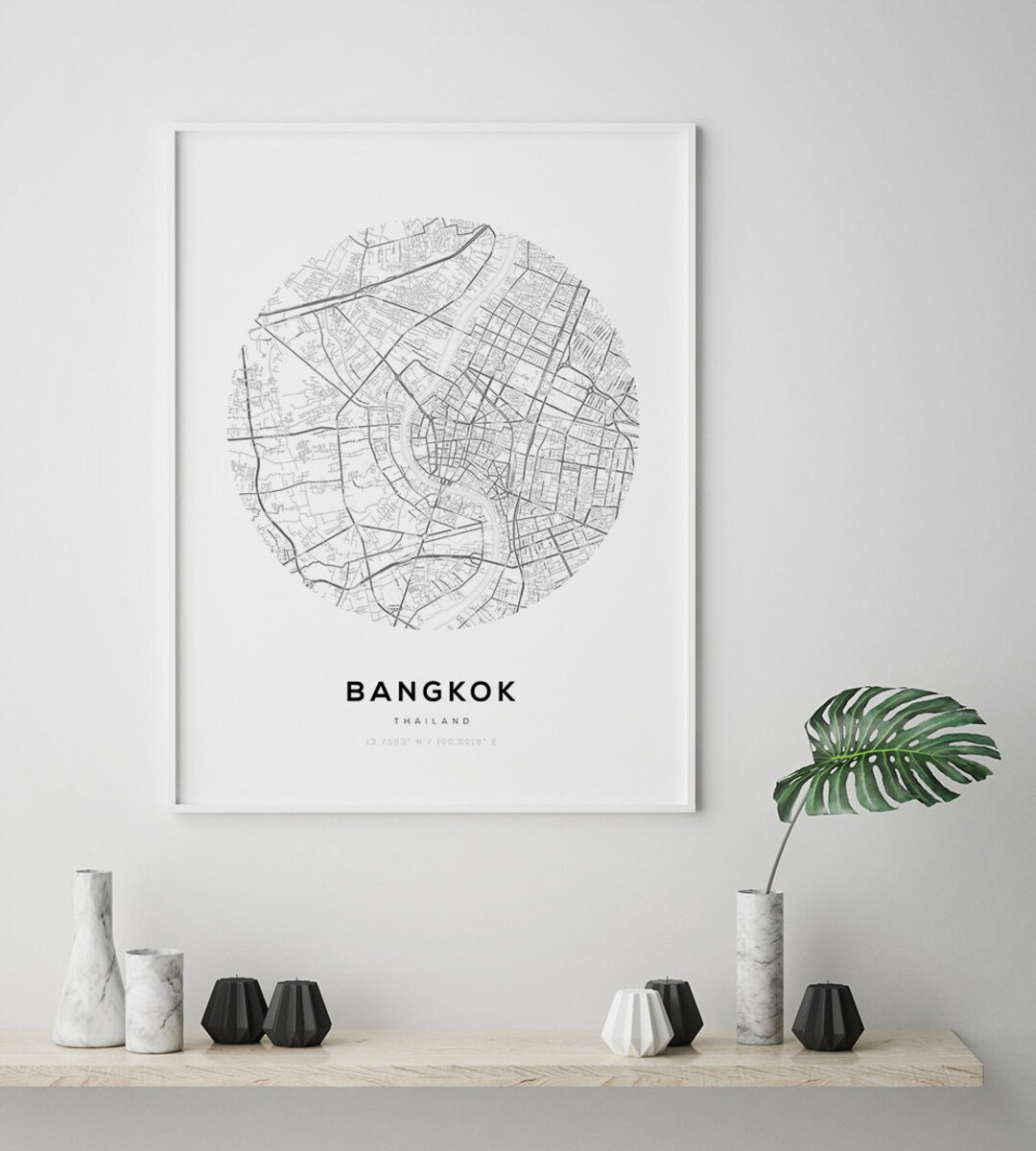 Printable Bangkok Map Print - Thailand City Circle Wall Art, Minimalist ...