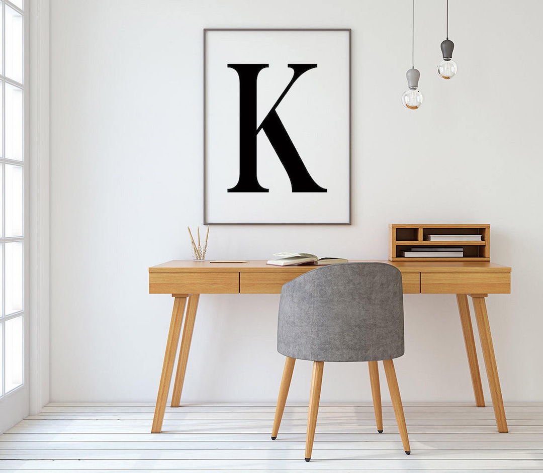 Letter K Print - Black and White Typography Wall Art, Minimalist Decor ...