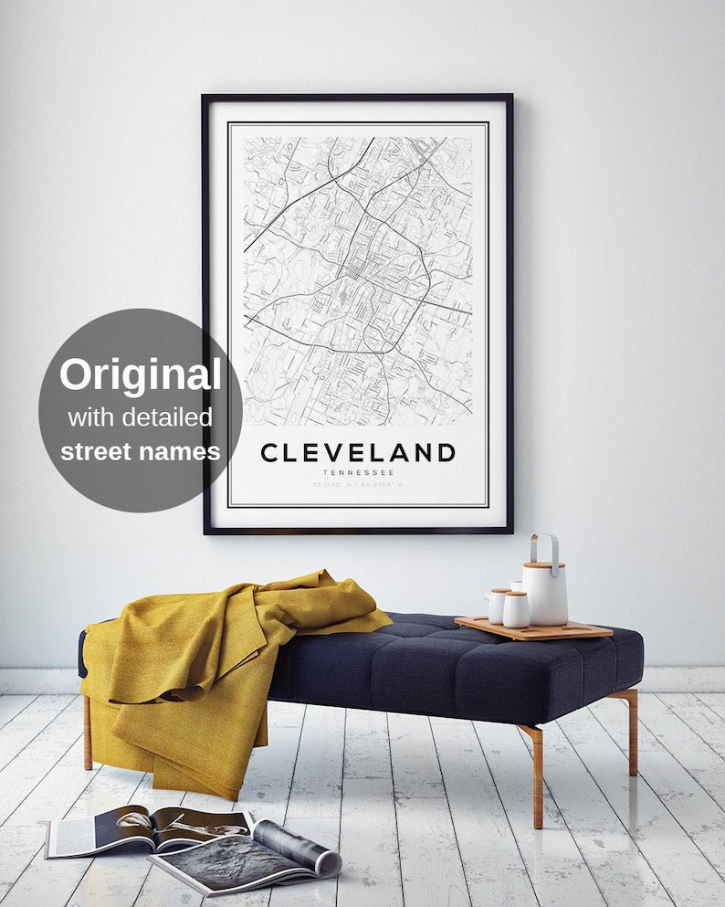 Cleveland Map Print Cleveland Tennessee Tennessee Maps - Etsy