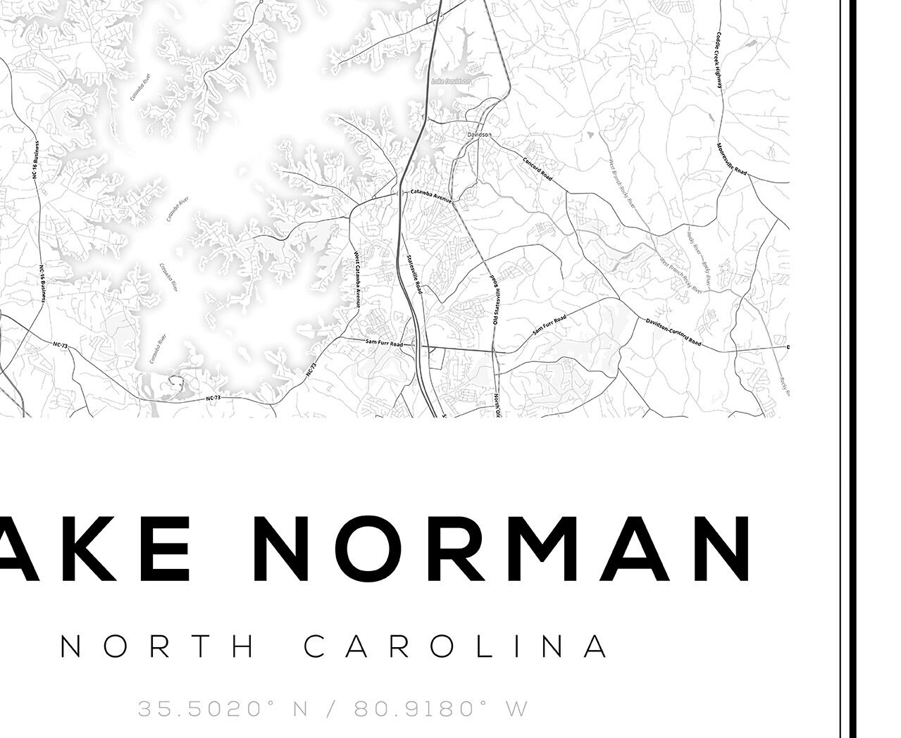 Lake Norman Map Print Map of Lake Norman Lake Norman North - Etsy