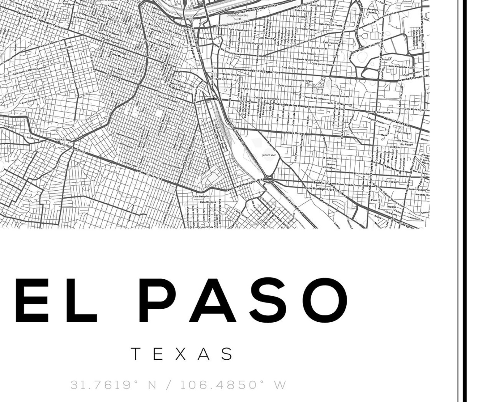 Printable El Paso Map Print - Texas Detailed City Street Wall Art ...