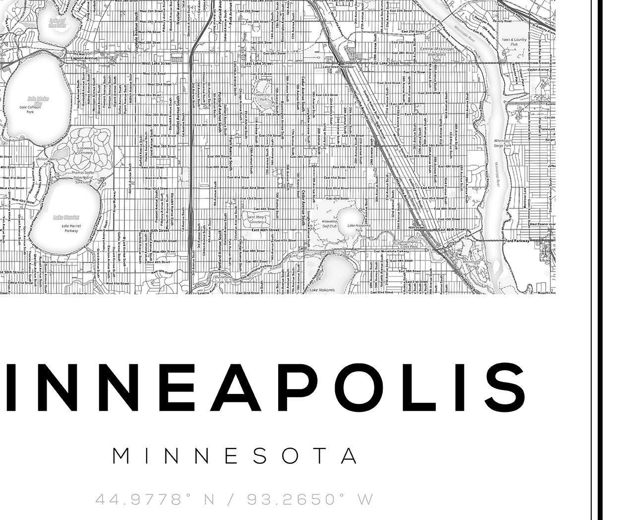 Minneapolis Map Print Map of Minneapolis Map of Minnesota - Etsy