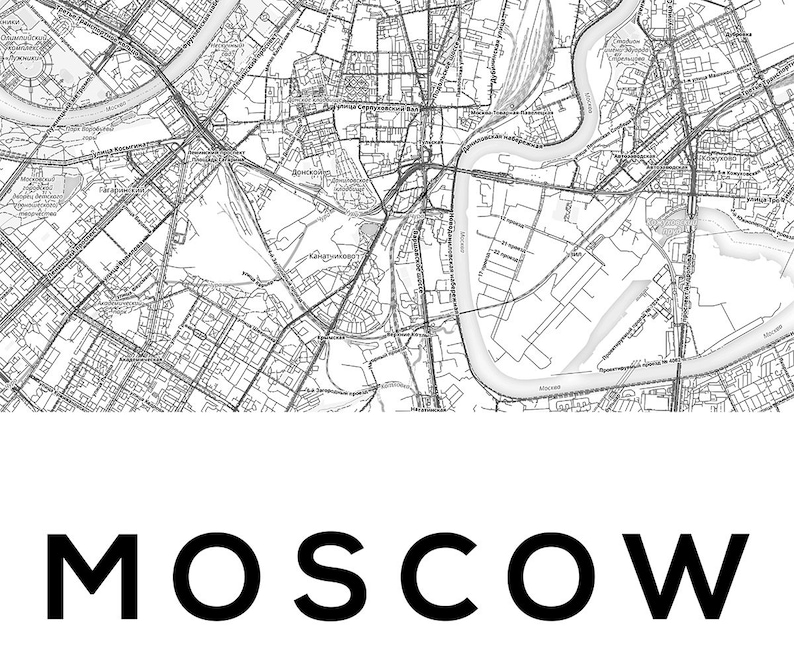 Moscow Map Print Russia Map Print Moscow Russia Russian | Etsy