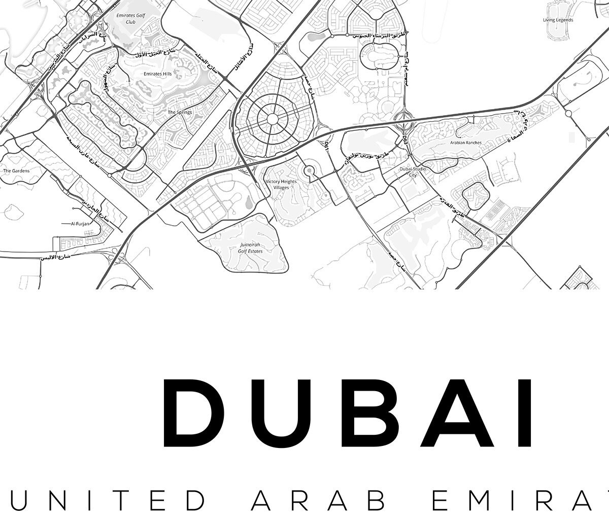 Dubai Map Print UAE United Arab Emirates Dubai Map Poster | Etsy