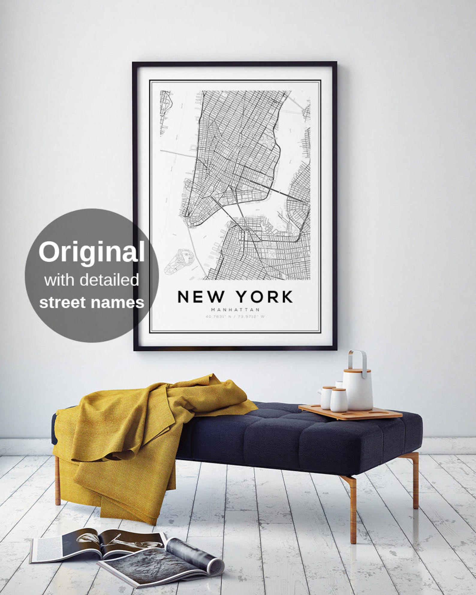 New York Map Print Printable Wall Art NYC Map Manhattan Map | Etsy