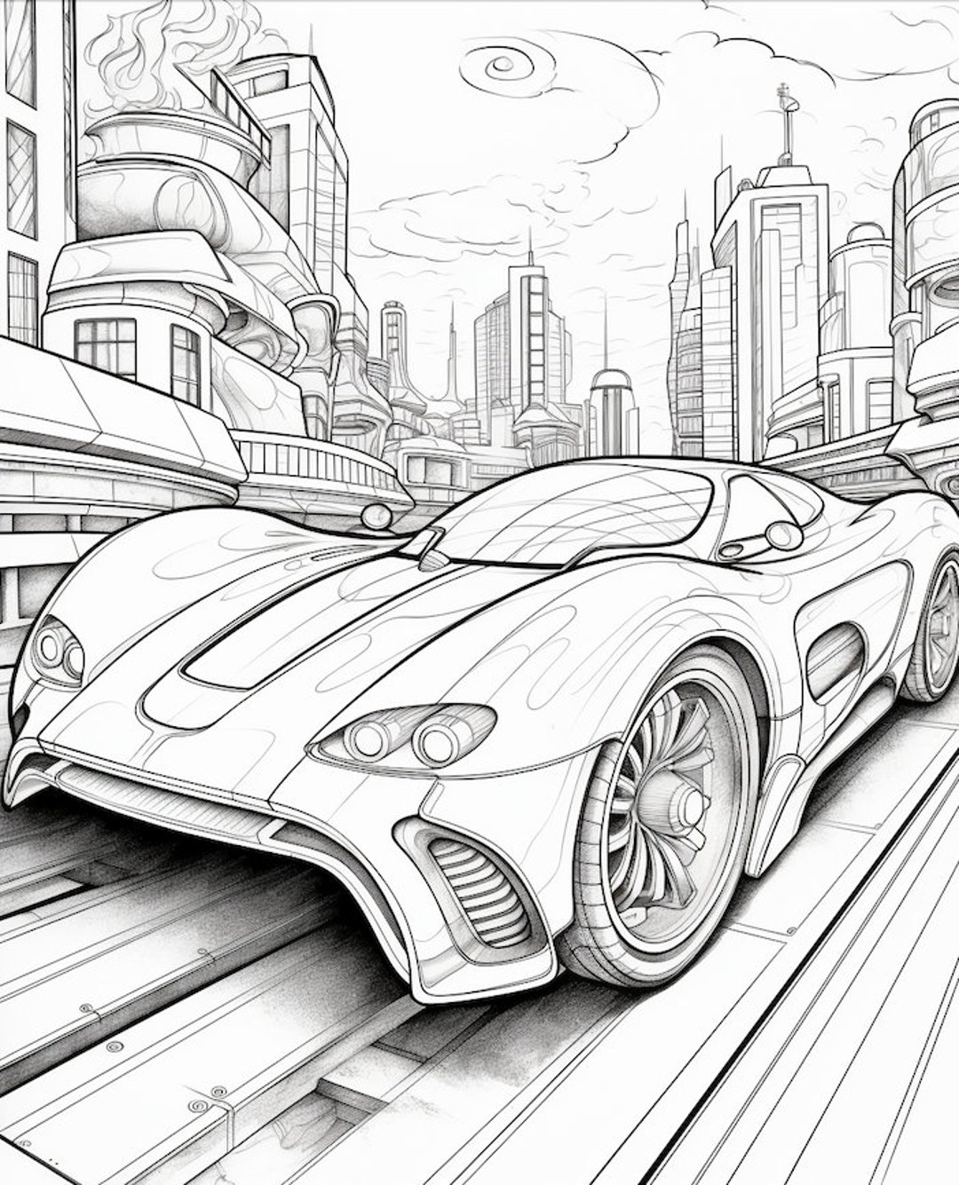 Procreate (or Other) Coloring Page for Kids, Futuristic Cars Digital ...