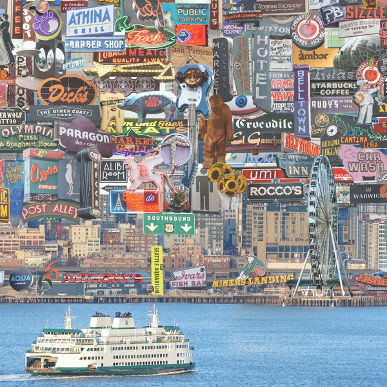 Seattle Cityscape Poster: Iconic Landmarks Photomontage Art - Etsy