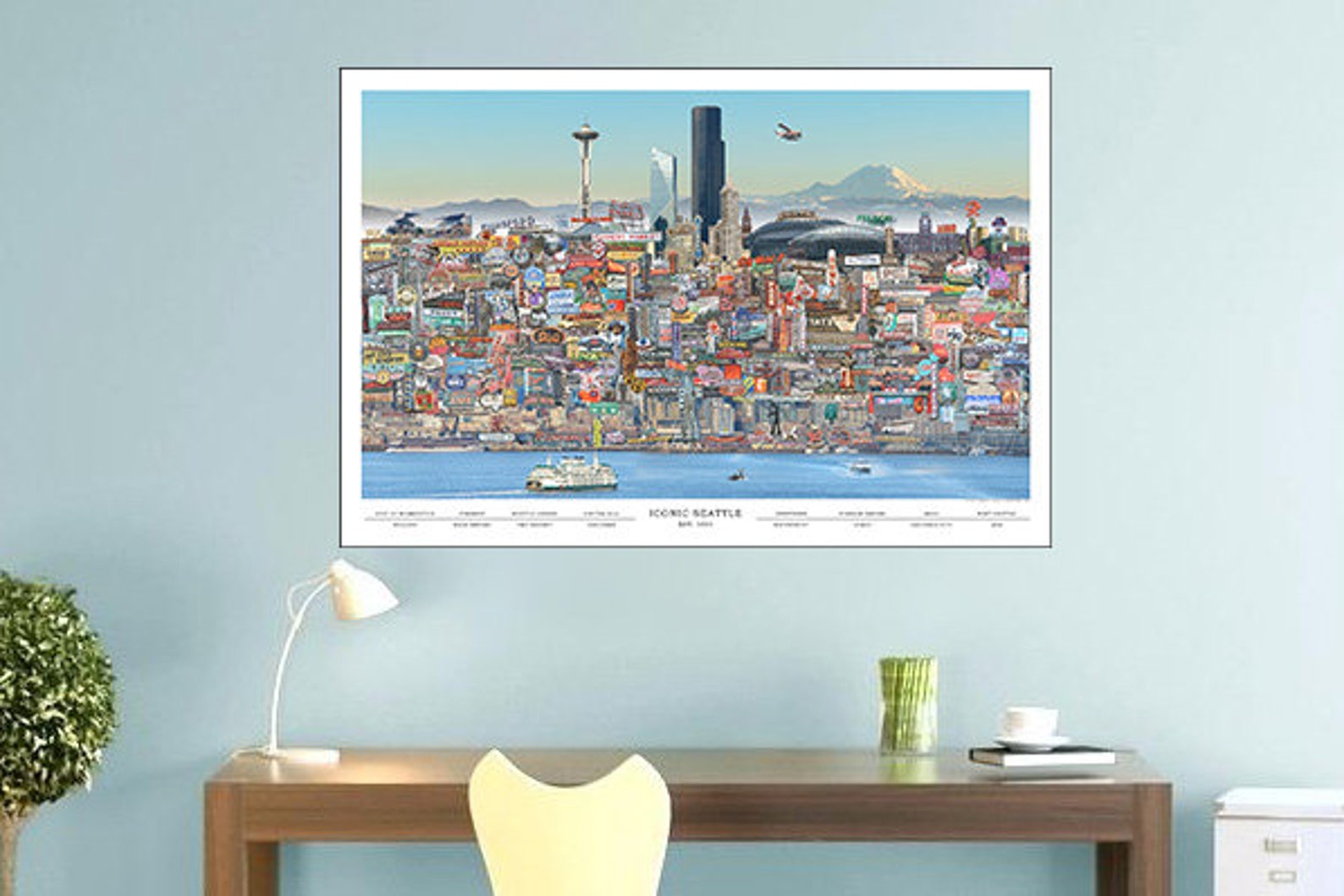 Seattle Cityscape Poster: Iconic Landmarks Photomontage Art - Etsy