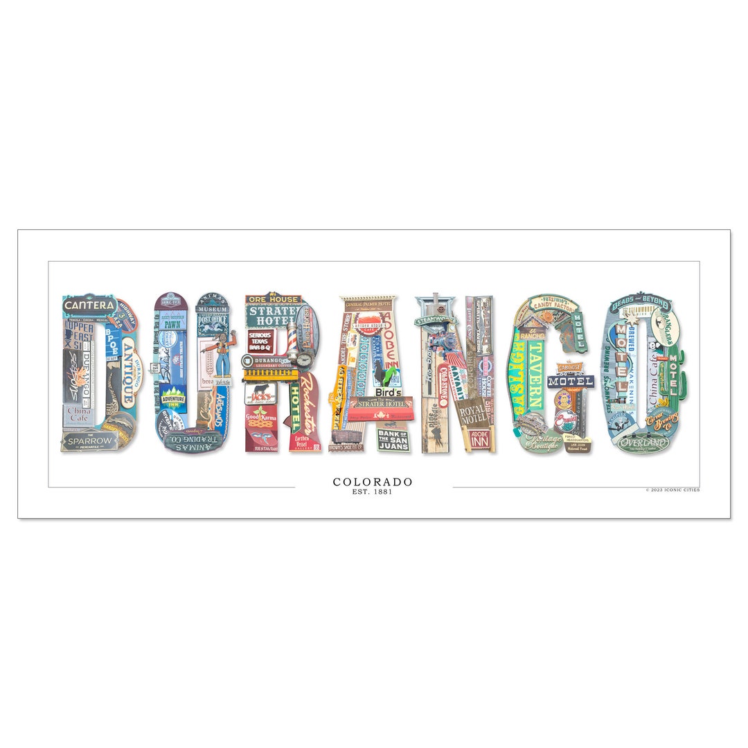 Lettered Durango Photomontage Poster All the Iconic Places of Durango ...