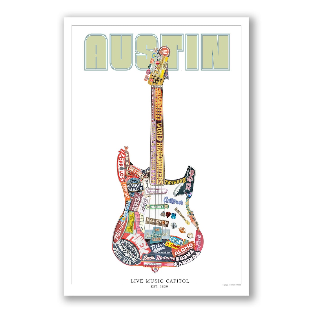 Austin Guitar Photomontage Poster - Austin Texas - Etsy