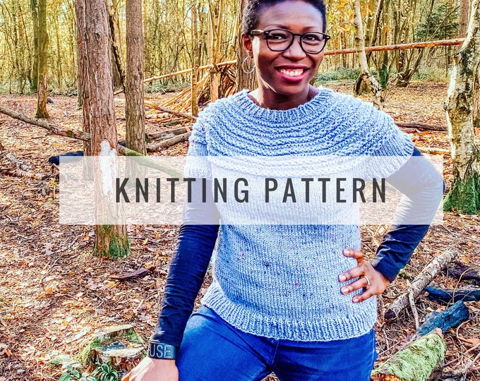 KNITTING PATTERN ** Easy Eyelet Yoke Sweater Pattern, Beginner Yoke ...
