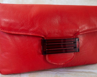 Red leather clutch | Etsy