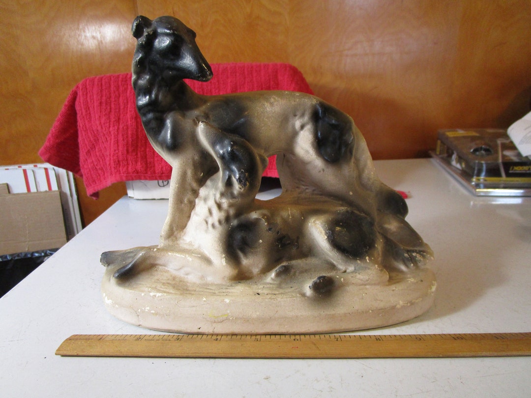 Vintage Carnival Chalkware Mid Century Black/white Gray Hound Dog ...
