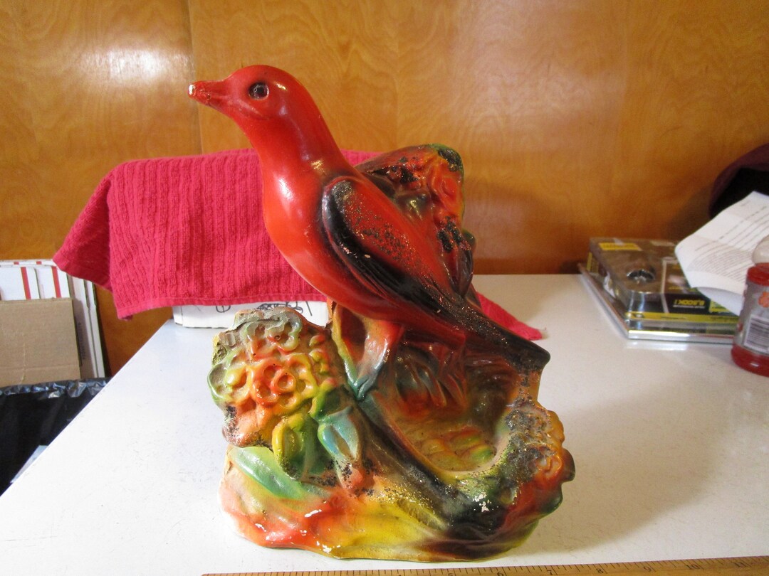 Vintage Carnival Chalkware Mid Century Red Bird Figure - Etsy