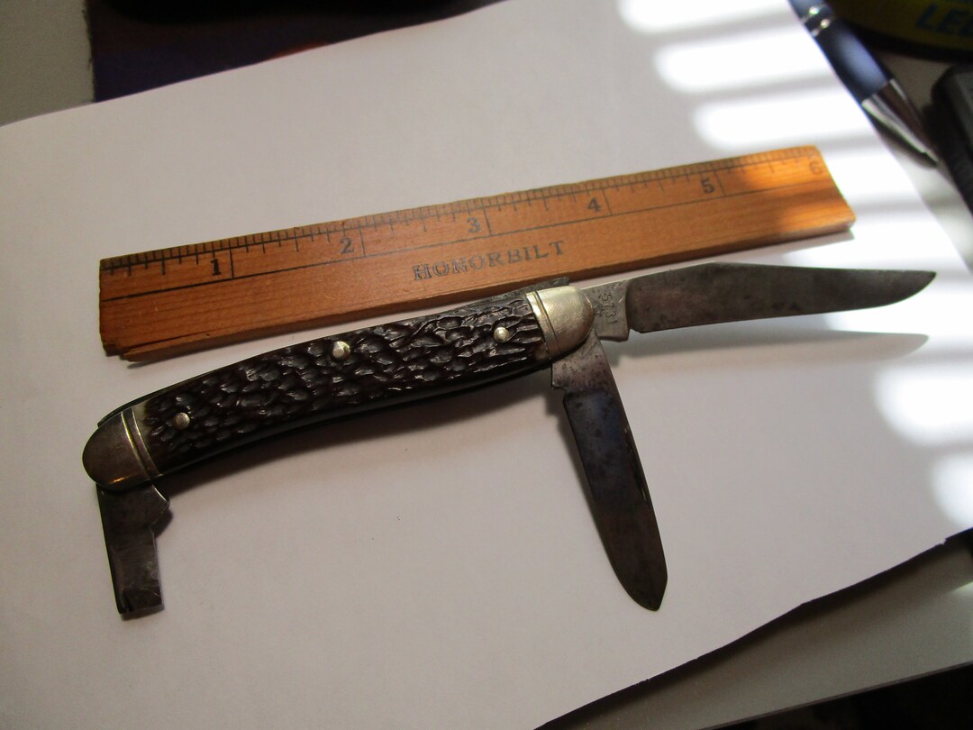 John Primble Belnap Inc 3 Blade Knife With Horn Scales & Turquois Inlay ...