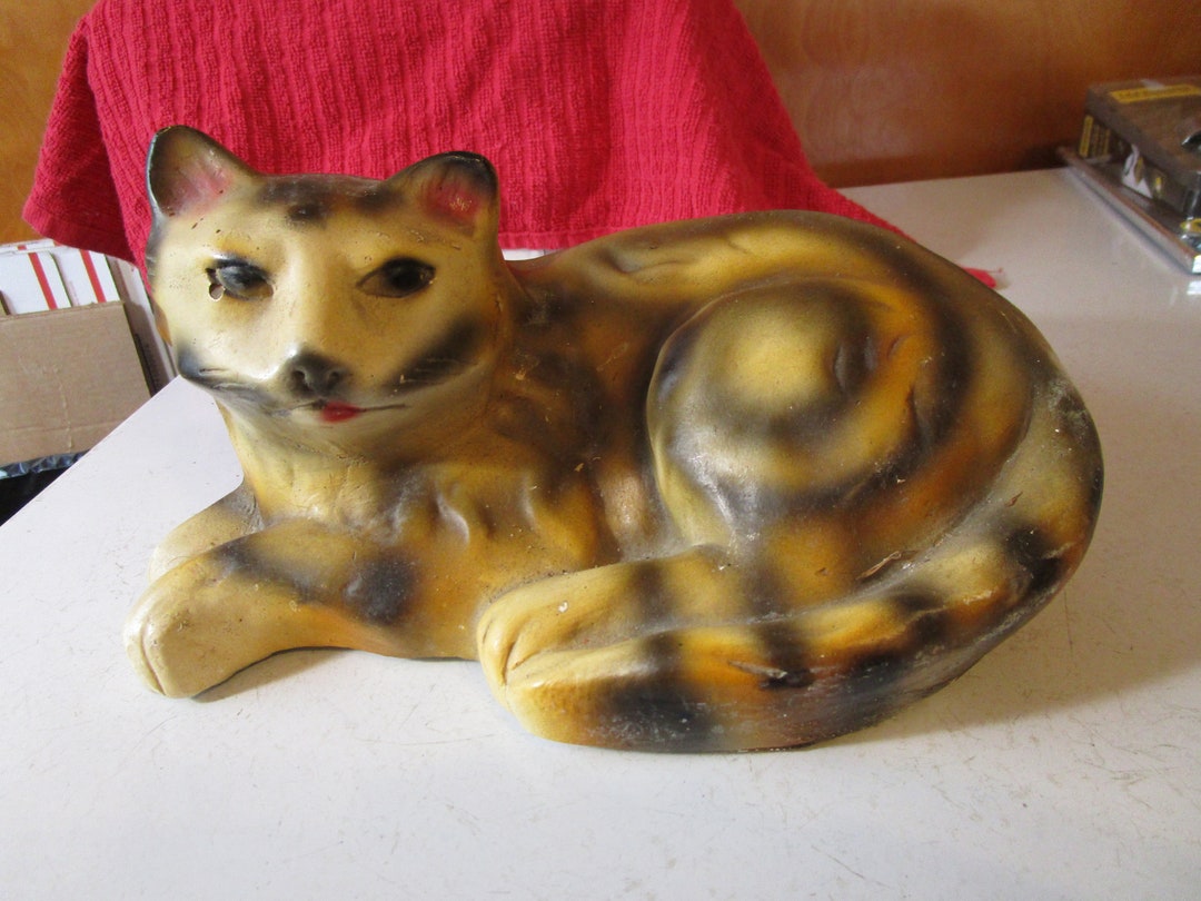 Vintage Carnival Chalkware Mid Century Yellow/black Cat Figurine - Etsy