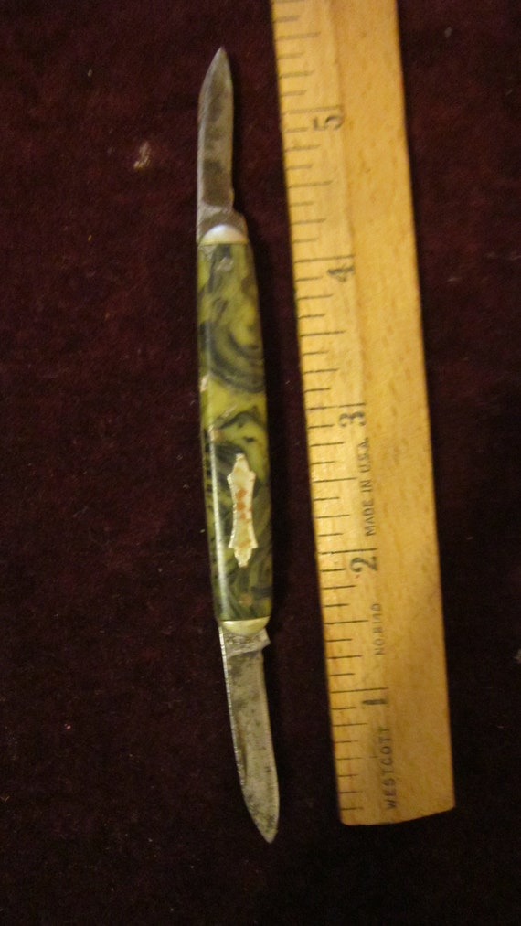 Vintage Imperial Prov. R.I. 2 Blade Green Marble Celluloid | Etsy
