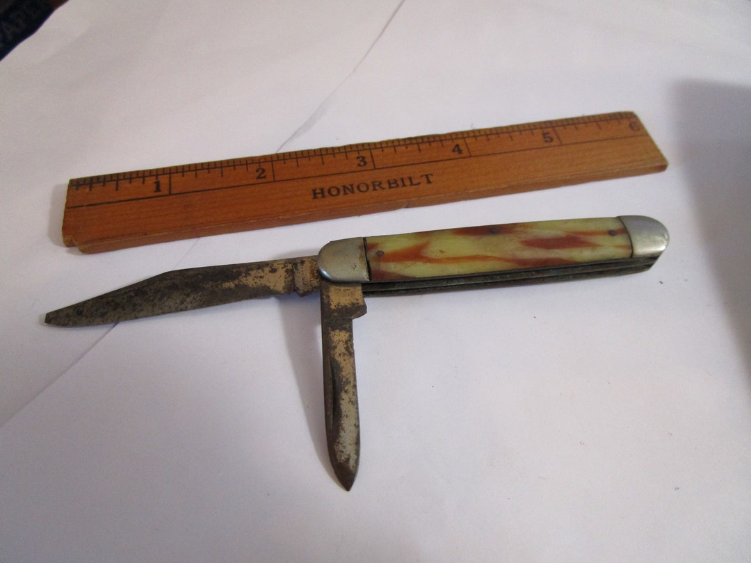 Kutmaster Utica NY Made in USA 2 Blade Jack Knife With Marbled Scales ...
