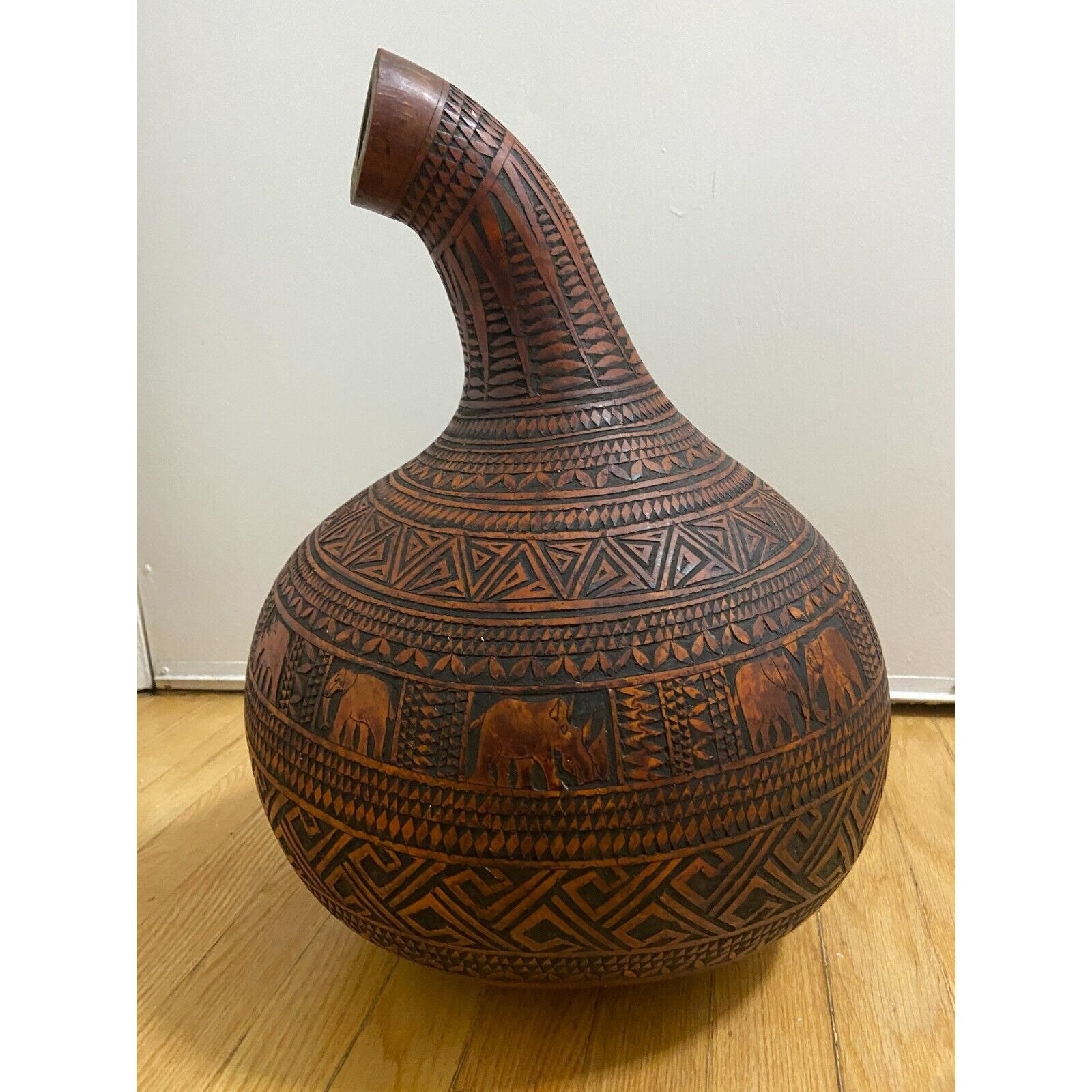 Wooden Hand Carved Big Calabash With Elephant Motif 18 Height - Etsy