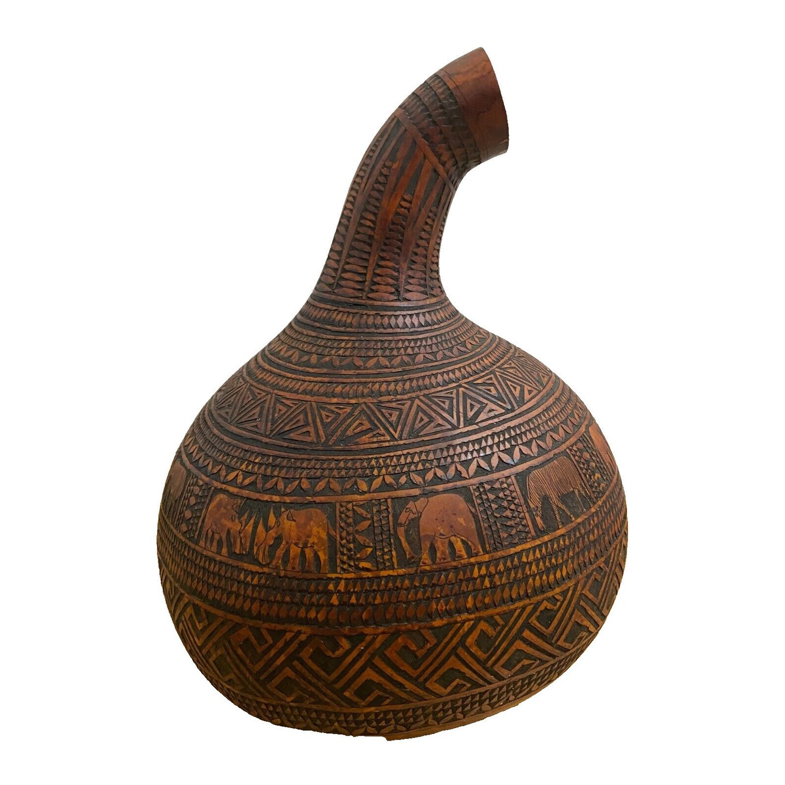 Wooden Hand Carved Big Calabash With Elephant Motif 18 Height - Etsy