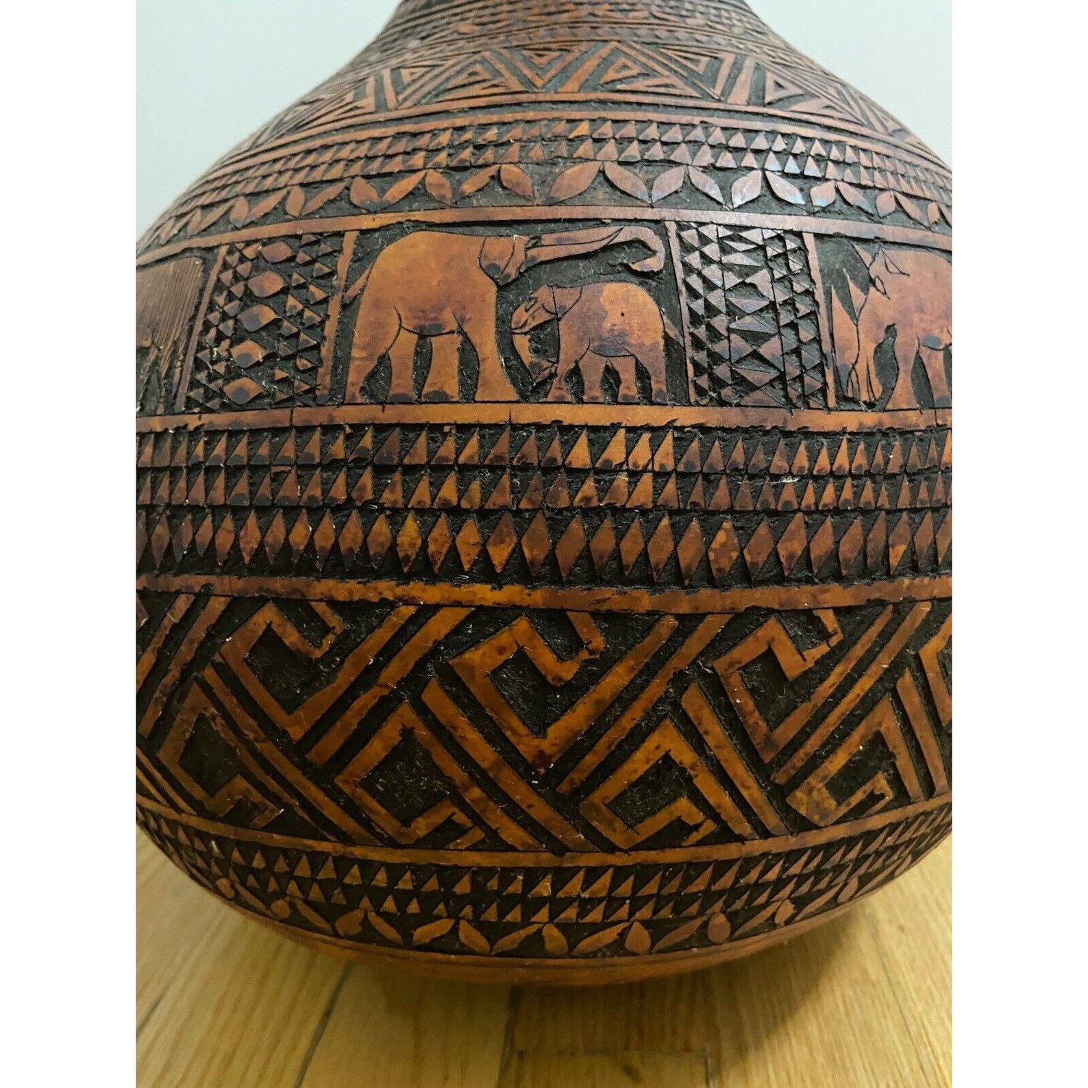 Wooden Hand Carved Big Calabash With Elephant Motif 18 Height - Etsy