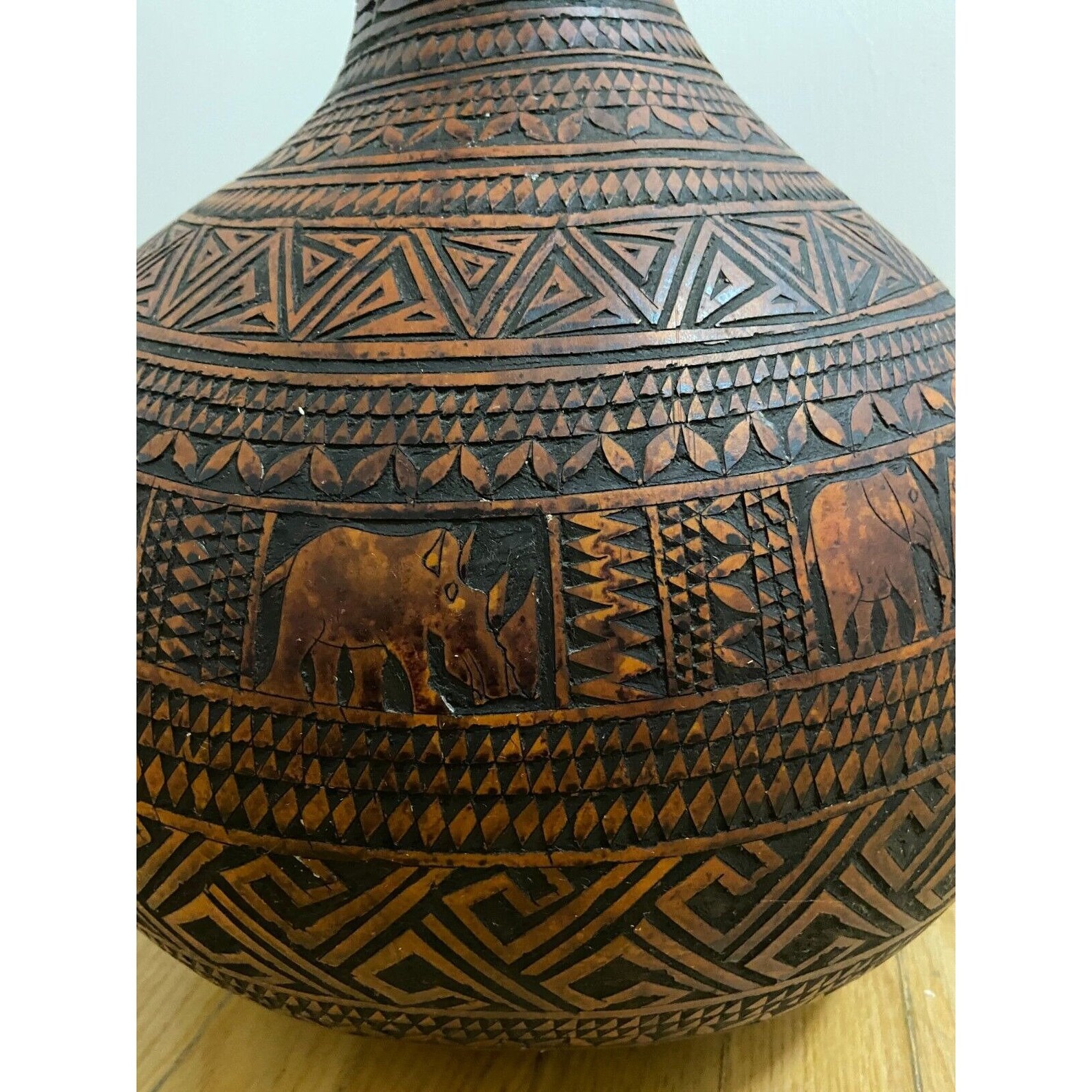 Wooden Hand Carved Big Calabash With Elephant Motif 18 Height - Etsy