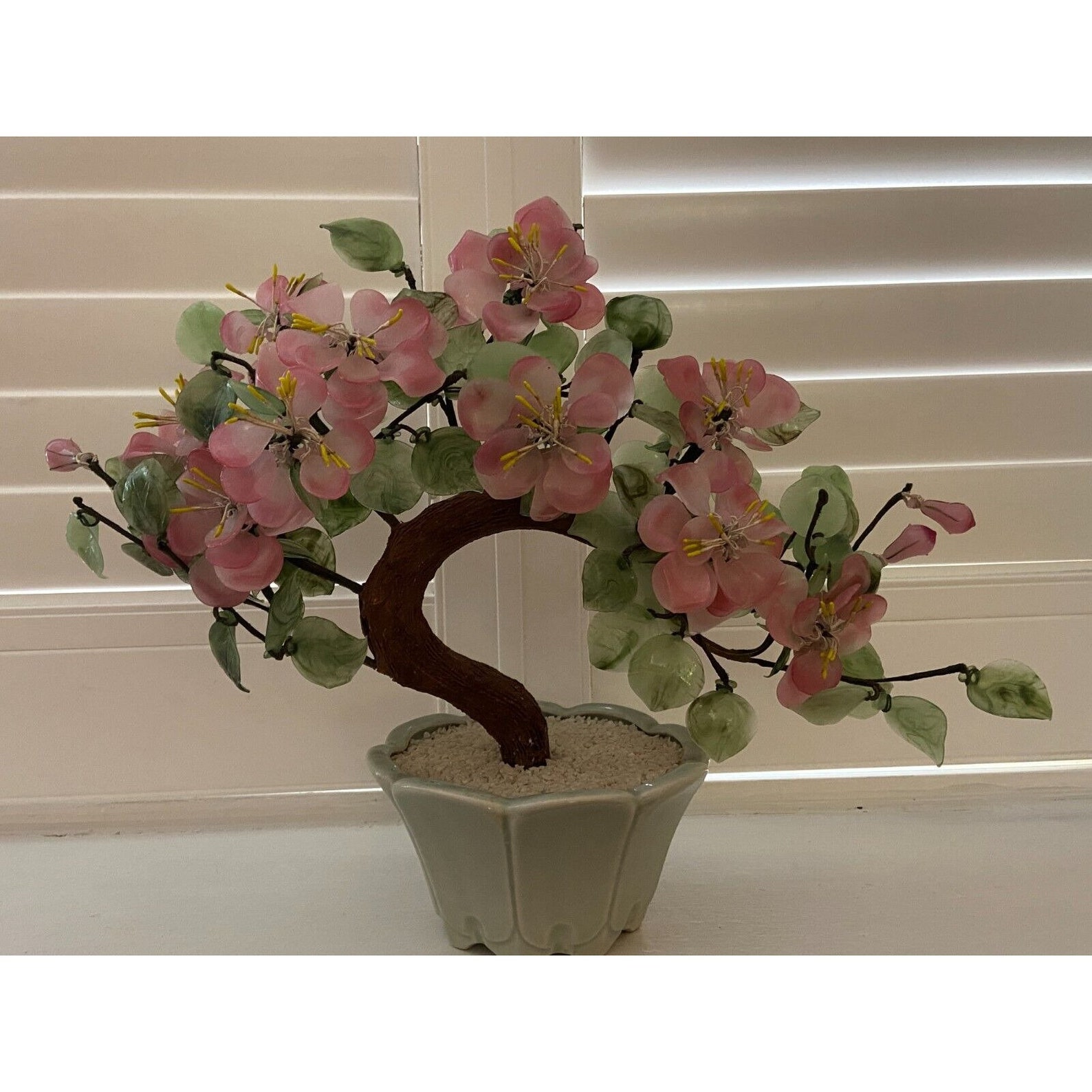 Vintage Chinese Jade Glass Bonsai Tree 13" High - Etsy