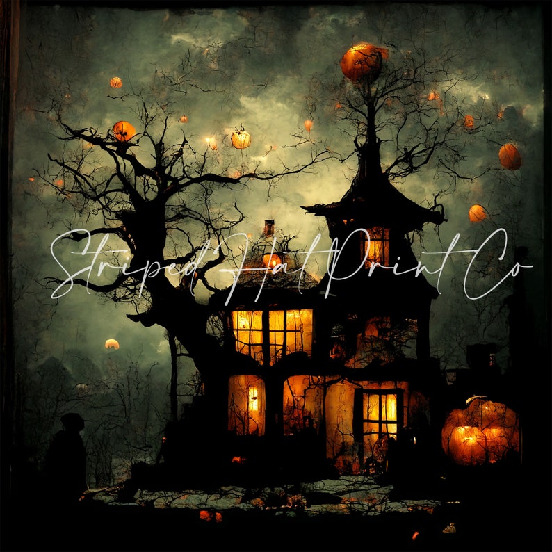Surreal Spooky Halloween Art, Haunted House Art, Pumpkins, Creepy, AI ...