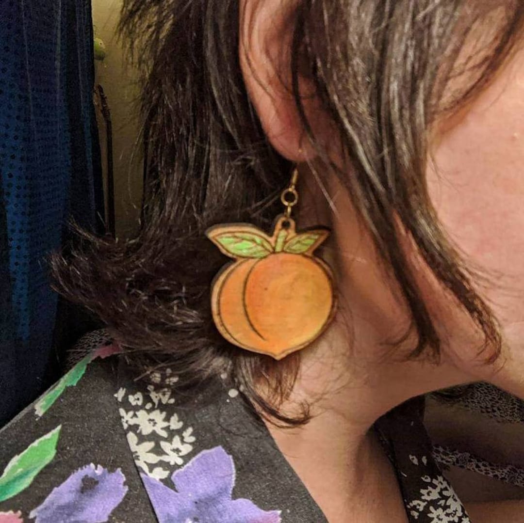 Feeling Fruity - Laser Cut and Engraved Peach Earrings - Drop Dangle ...
