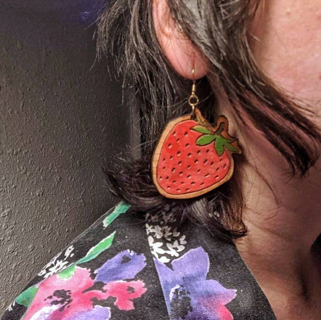 Feeling Fruity - Laser Cut and Engraved Strawberry Earrings - Drop ...