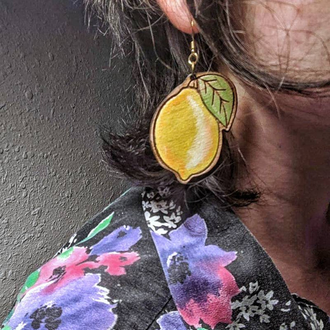 Feeling Fruity - Laser Cut and Engraved Lemon Earrings - Drop Dangle ...