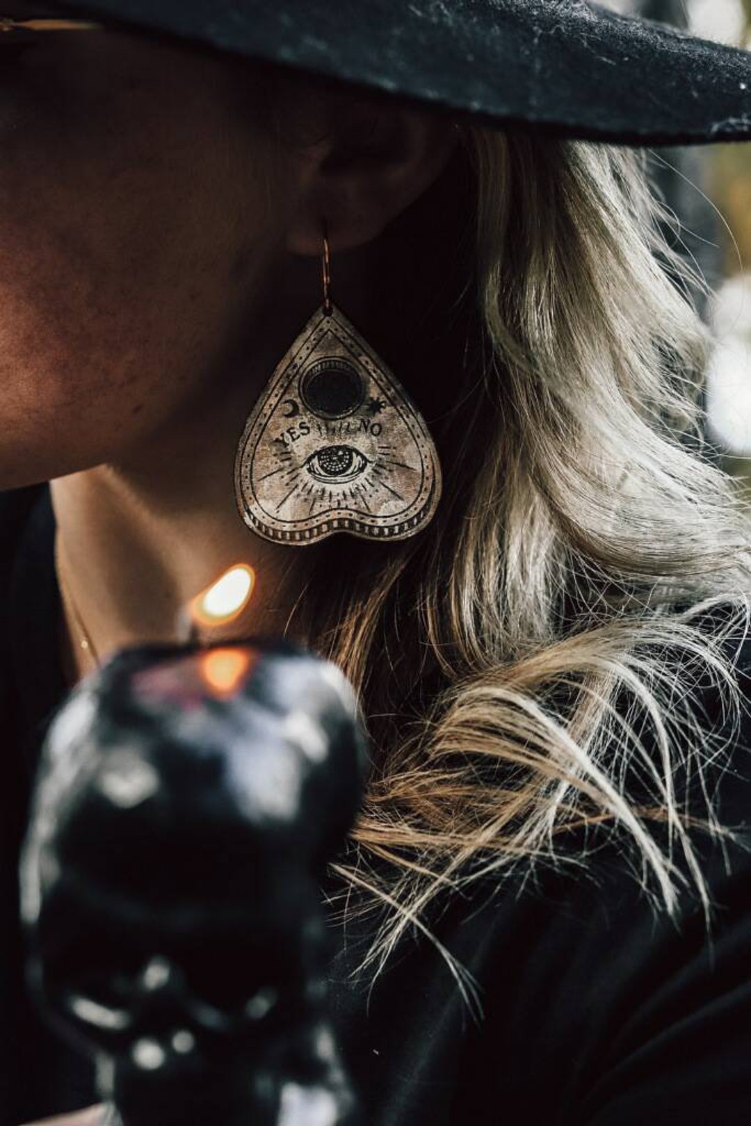 Planchette Shaped Spirit Earrings - Laser Engraved Wood With Hand ...