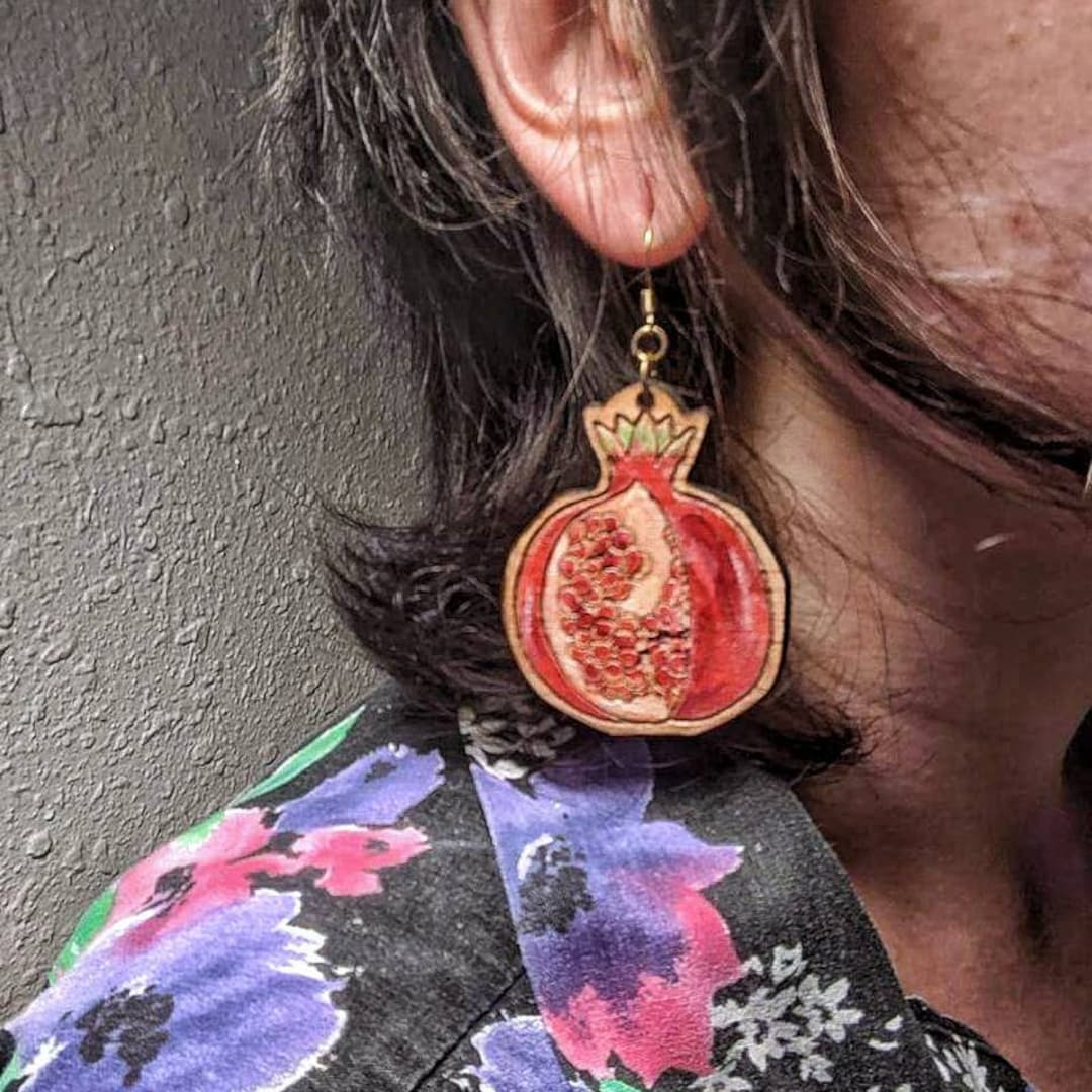Feeling Fruity - Laser Cut and Engraved Pomegranate Earrings - Drop ...