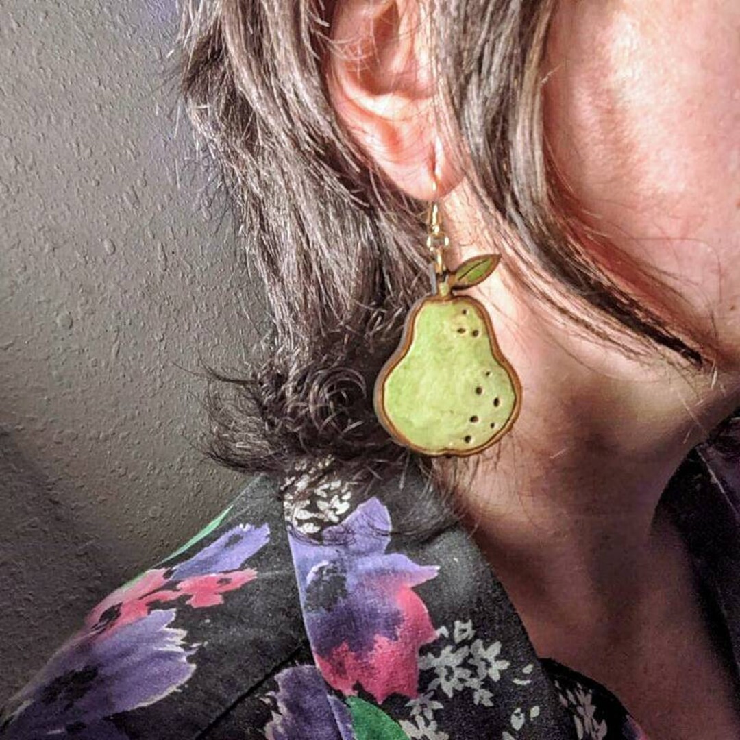 Feeling Fruity - Laser Cut and Engraved Pear Earrings - Drop Dangle ...