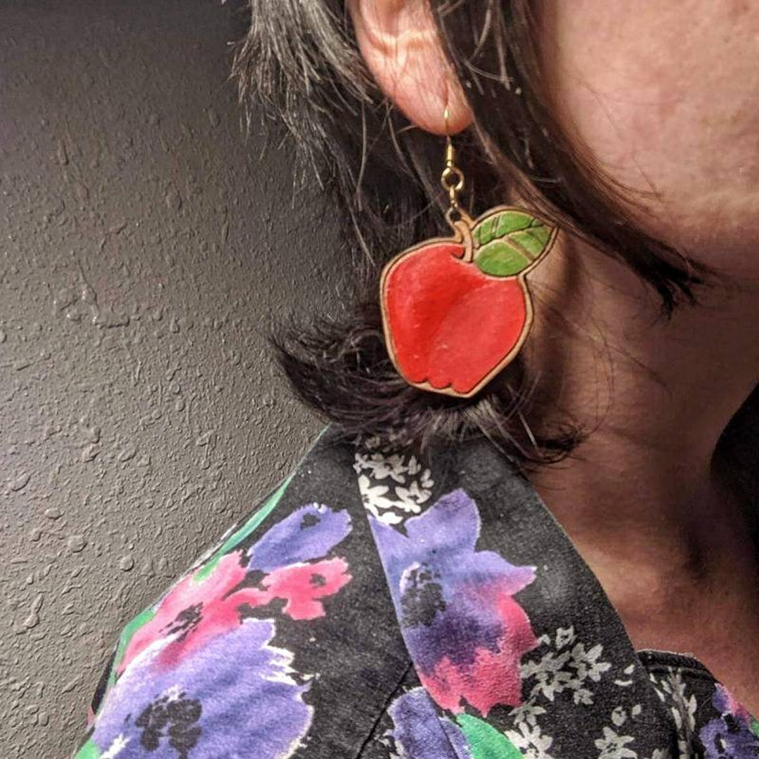 Feeling Fruity - Laser Cut and Engraved Apple Earrings - Drop Dangle ...